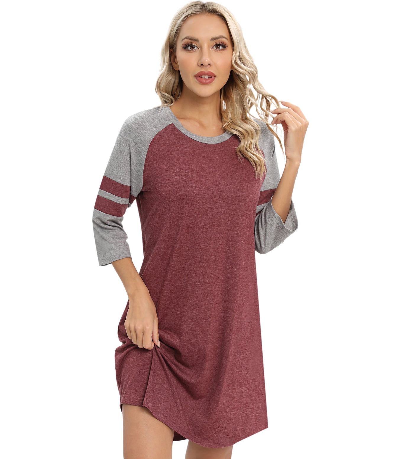 Women's 3/4 Sleeve Nightgown Sleepshirts Loose Fit Nightshirt Calf ...