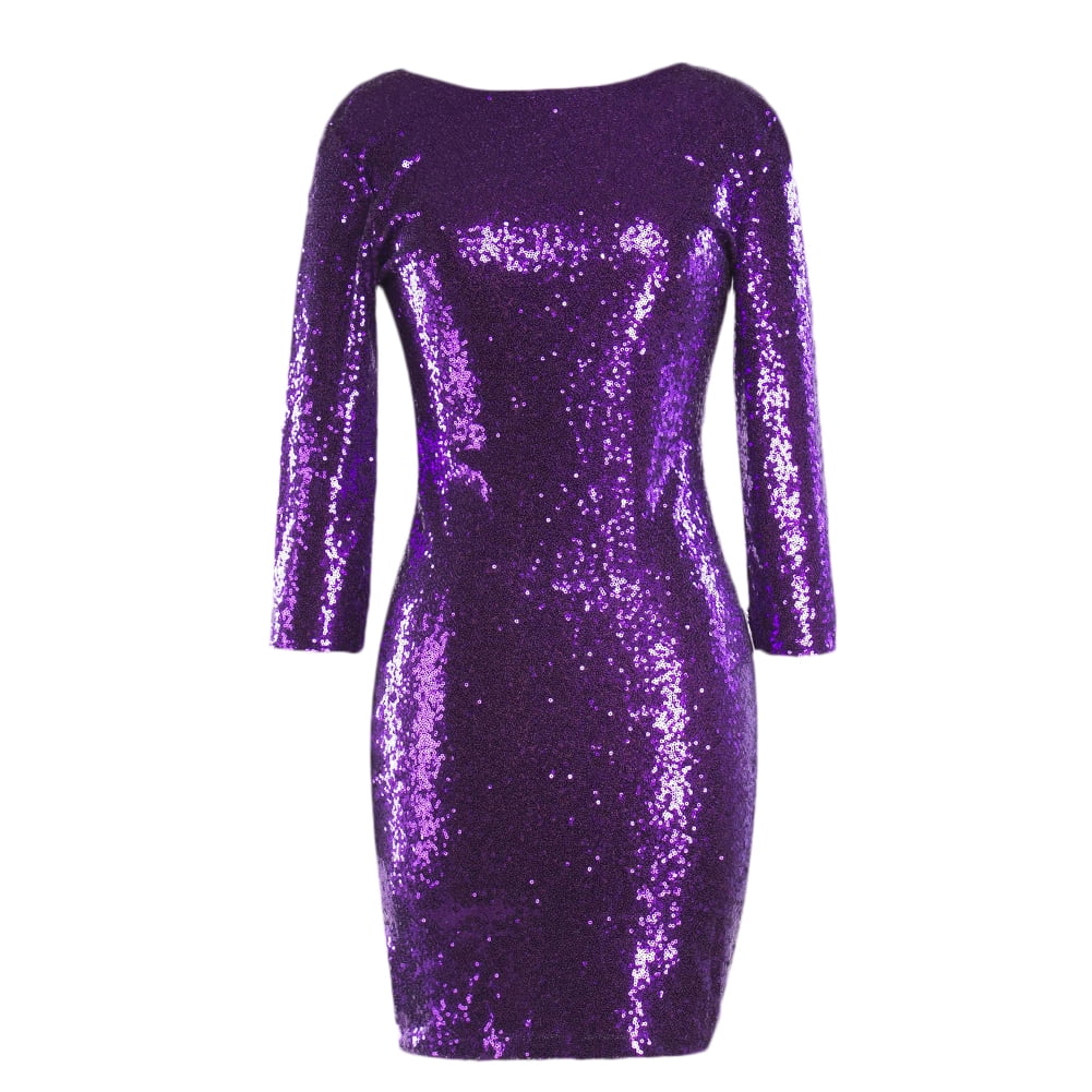 Ibtom Castle Women's 3/4 Sleeve V Neck Sequin Bodycon Cocktail Party ...