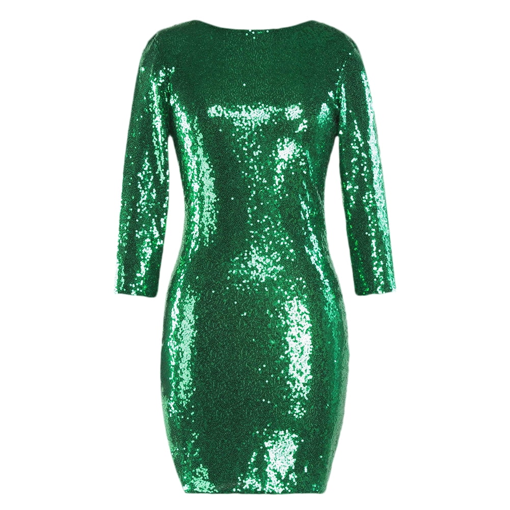 Women's 3/4 Sleeve V Neck Sequin Sparkle Glitzy Glam Wedding Party ...