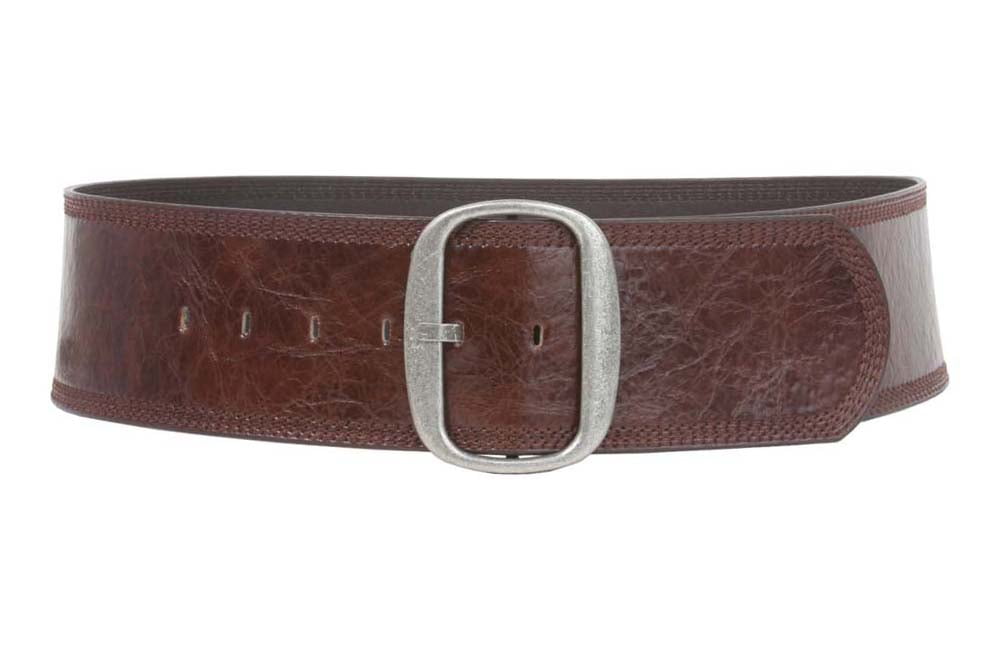 Women's 3" (75 mm) Wide Oval Tone-on-tone Stitching Edged Contour Belt ...