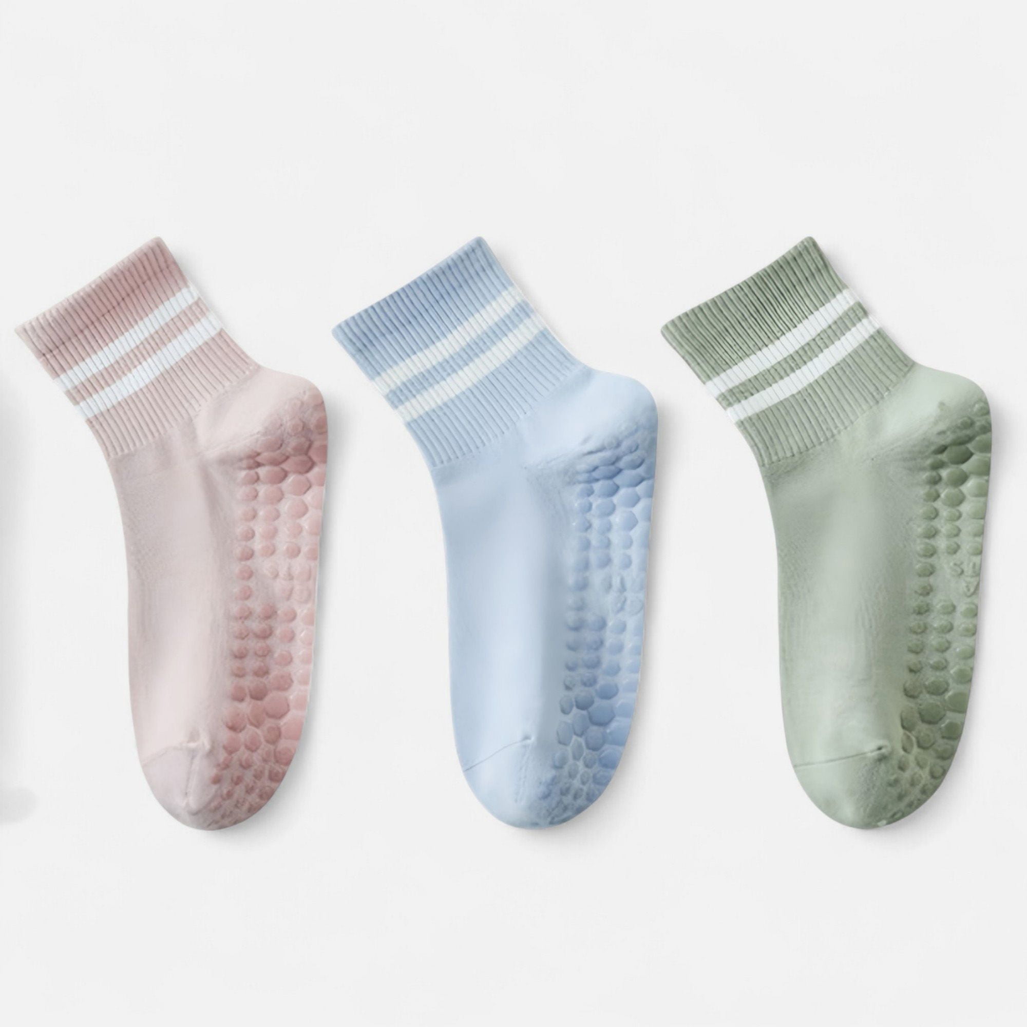 Women's 3-Pack Ankle Socks with Rubber Grips and Striped Ribbed Cuffs ...