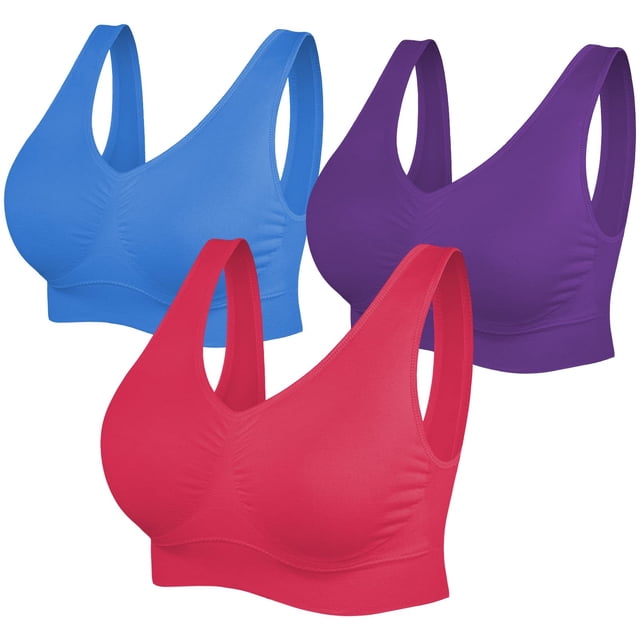 Women's 3 Pack Seamless Comfortable Sports Bra with Removable Pads,Full ...
