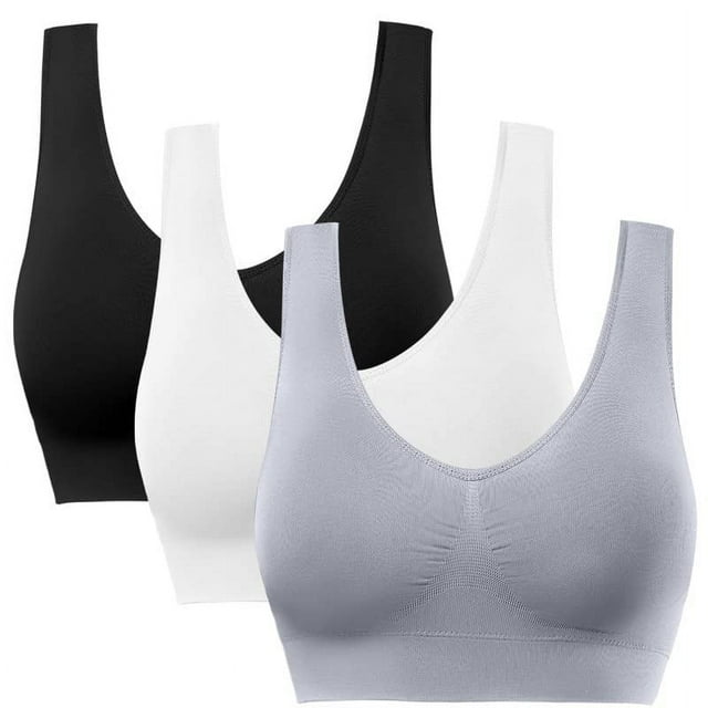 Women's 3 Pack Seamless Comfortable Sports Bra with Removable Pads,Full-Coverage Pullover ...