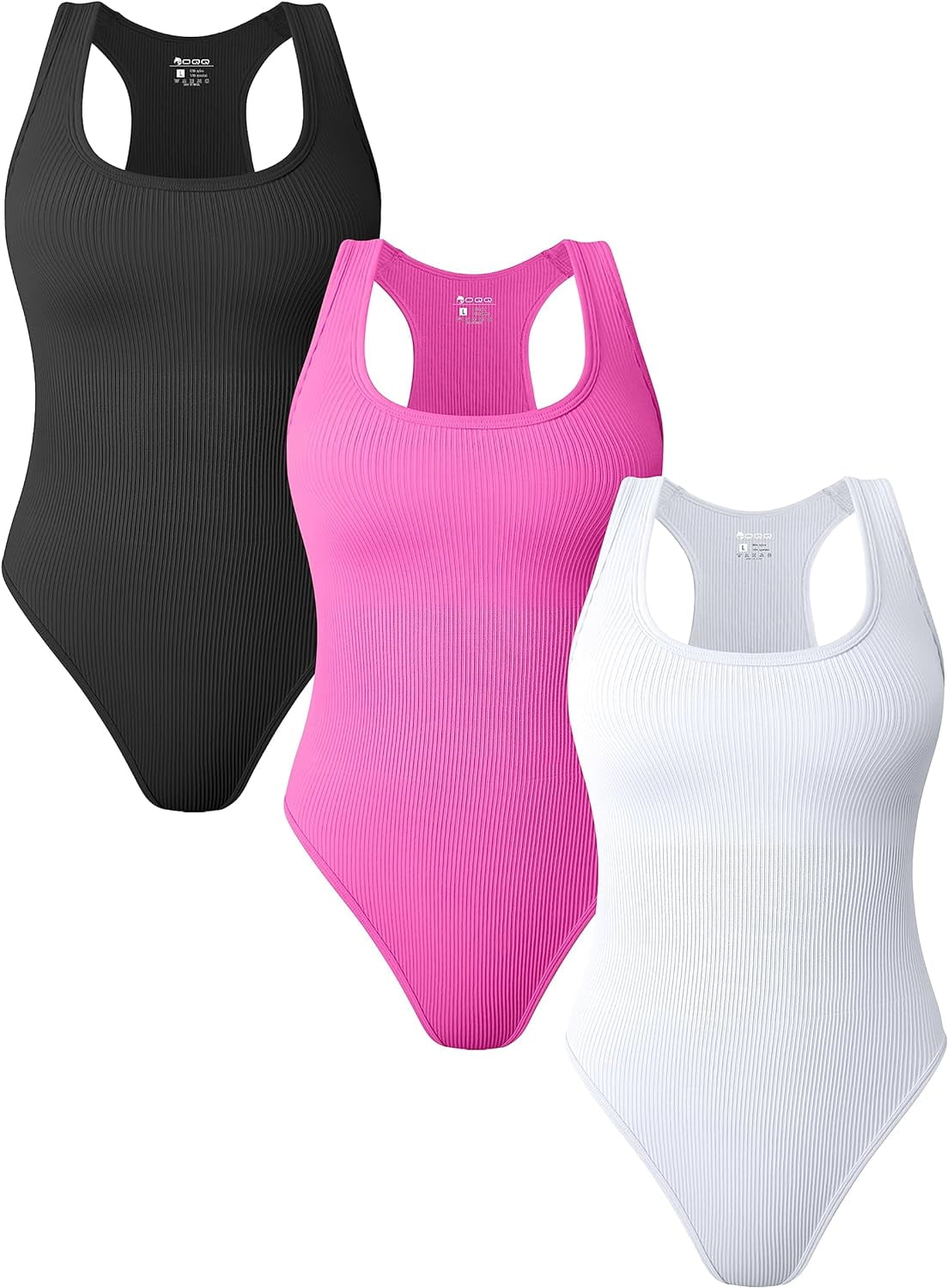 Women's 3 Piece Bodysuits Sexy Ribbed Sleeveless Racerback Tank Tops ...
