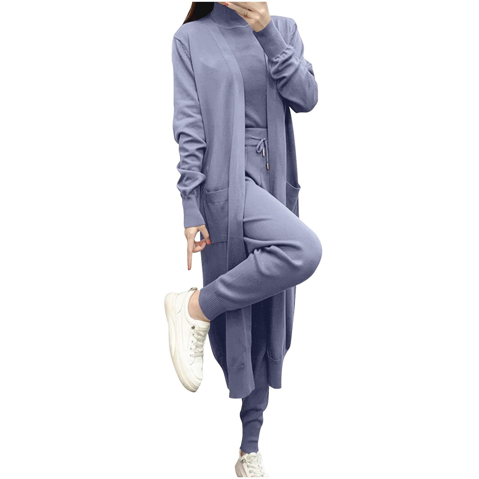Women's 3 Piece Outfits Knit Matching Lounge Sets Long Cardigans ...
