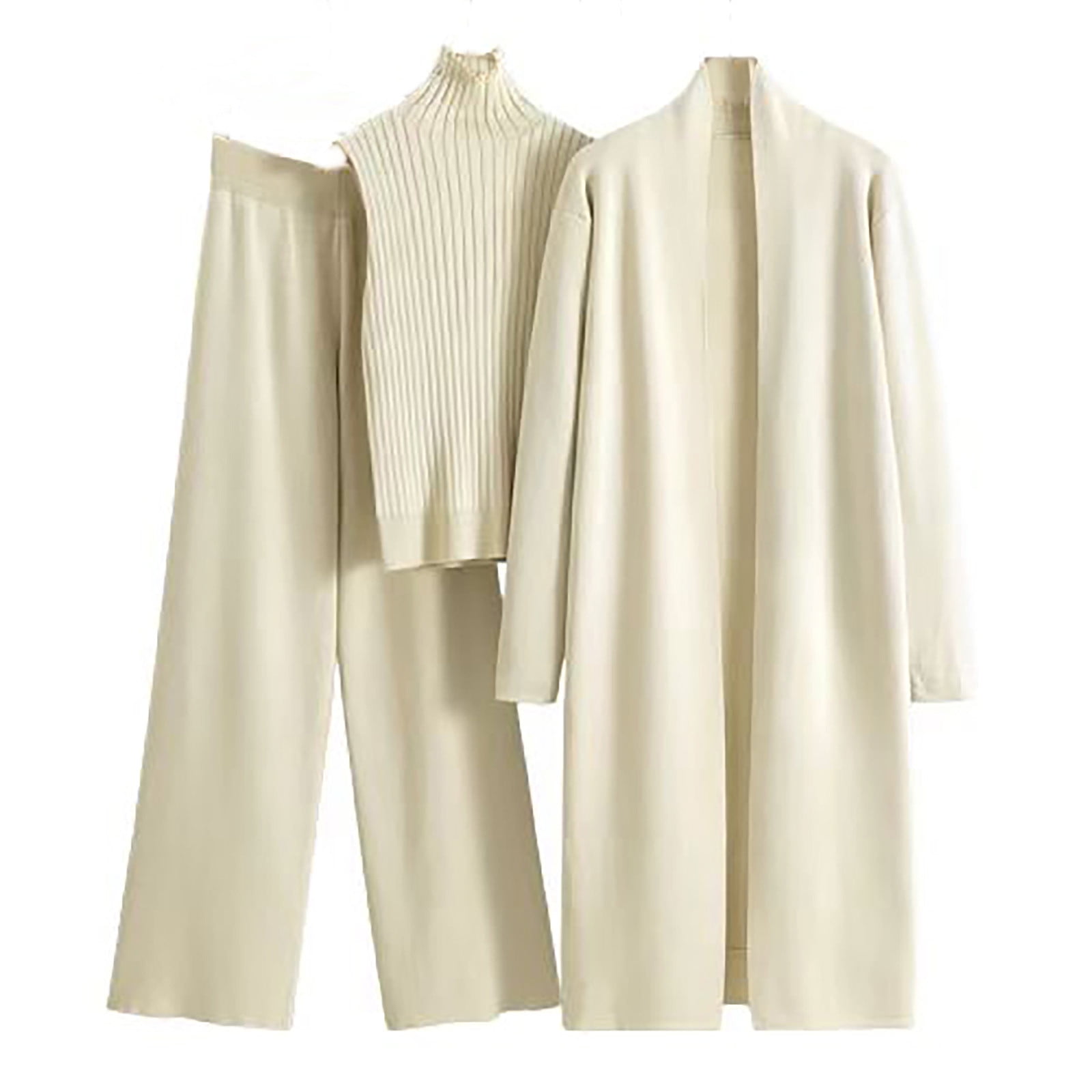 Women's 3 Piece Outfits Knit Matching Lounge Sets Long Sleeve Cardigans ...