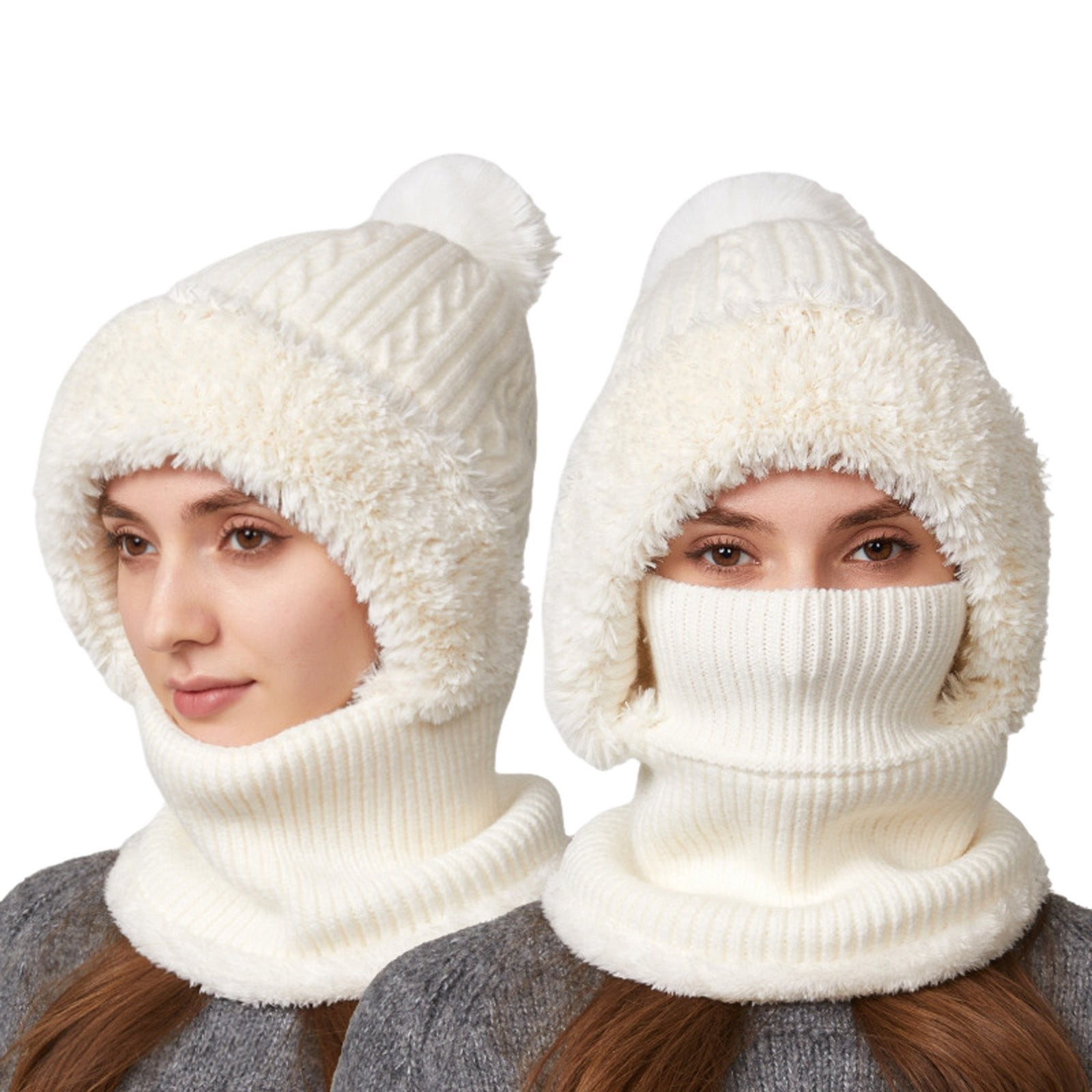Women's 3-in-1 Integrated Hood Scarf, Full Face Cover Balaclava Style ...