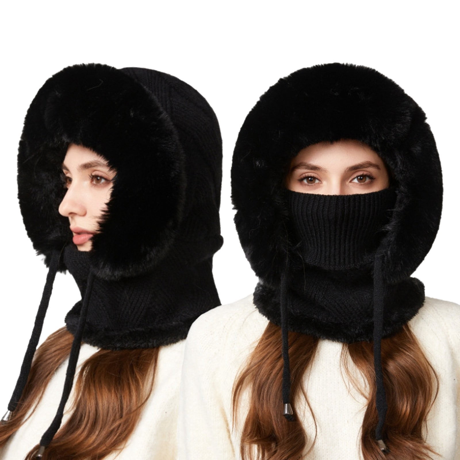 Women's 3-in-1 Ribbed Knit Hat with Integrated Scarf, Winter Face Mask ...