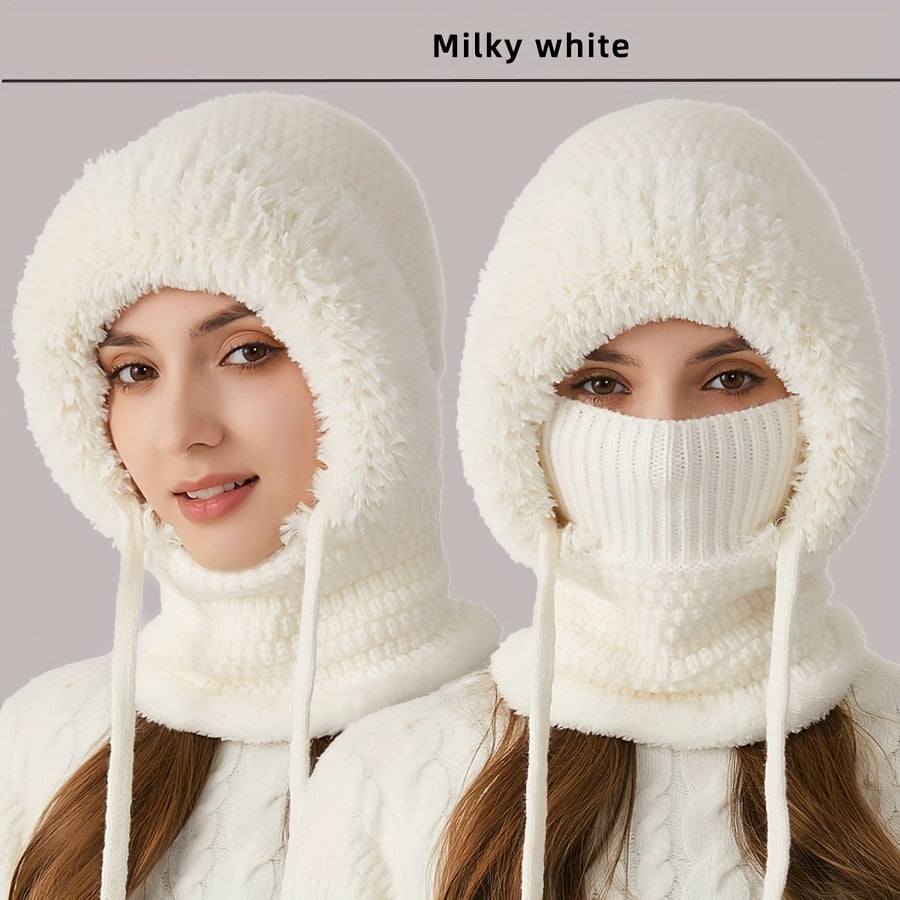 Women's 3-in-1 Winter Hat with Ear Flaps, Neck Warmer & Face Mask ...