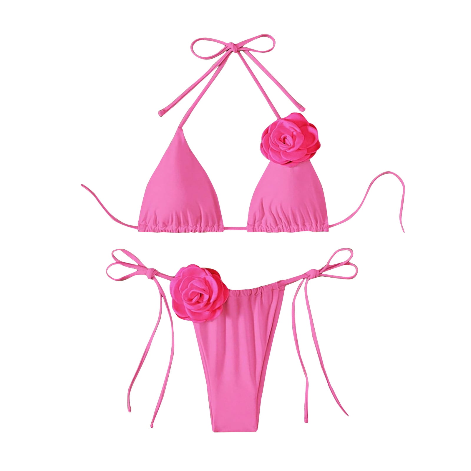 Womens 3d Flower Bikini Sets Sexy Halter String Triangle Swimsuit Two Piece Bathing Suit Cheeky