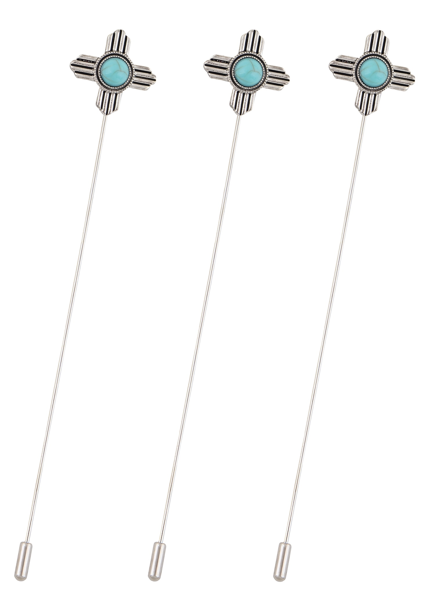 Women's 3Pcs Vintage Silver Cross Turquoise Hat Pin Jewelry Suitable ...