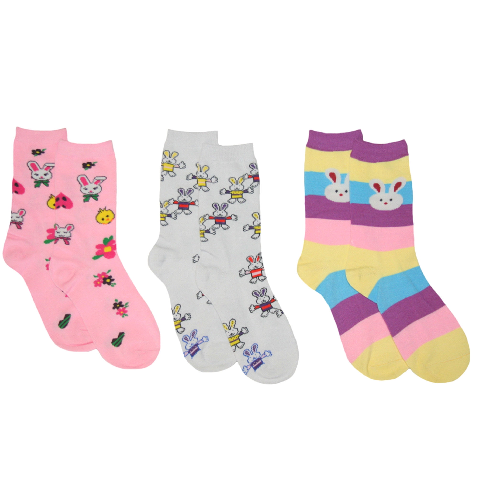 Women's 3pk Easter Crew Socks (Bunnies/Stripes) - Walmart.com