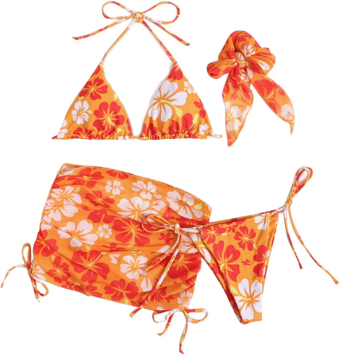 Women's 4 Piece Swimsuits Triangle Bikini Bathing Suits with Mesh Beach ...