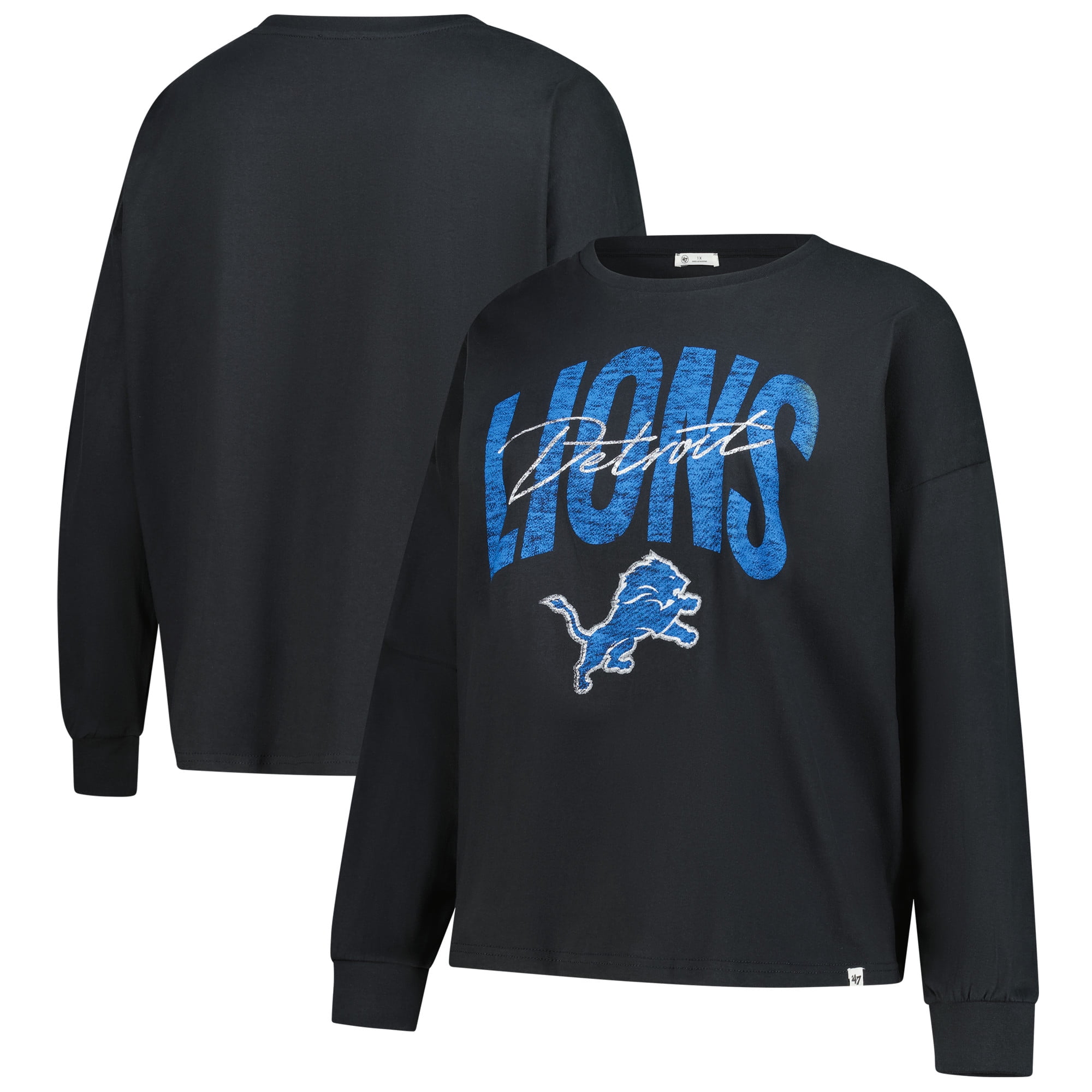 Women's '47 Black Detroit Lions Plus Size Muse Sydney Long Sleeve T ...
