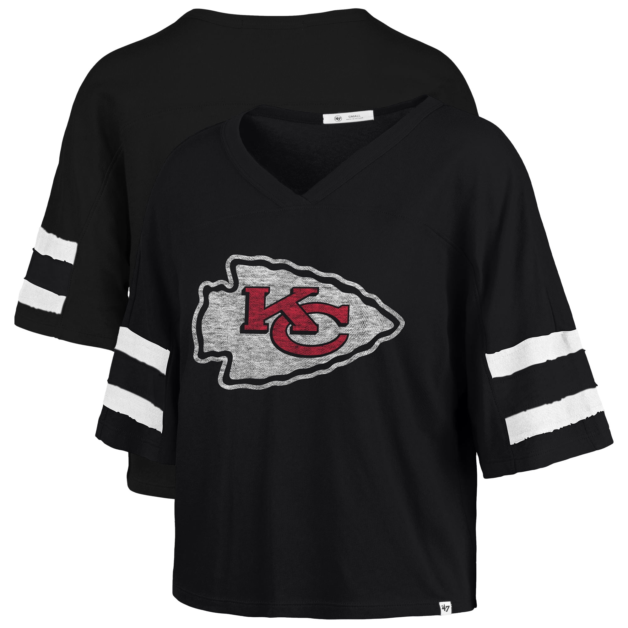 Women's '47 Black Kansas City Chiefs Premier Scout Cropped V-Neck T ...