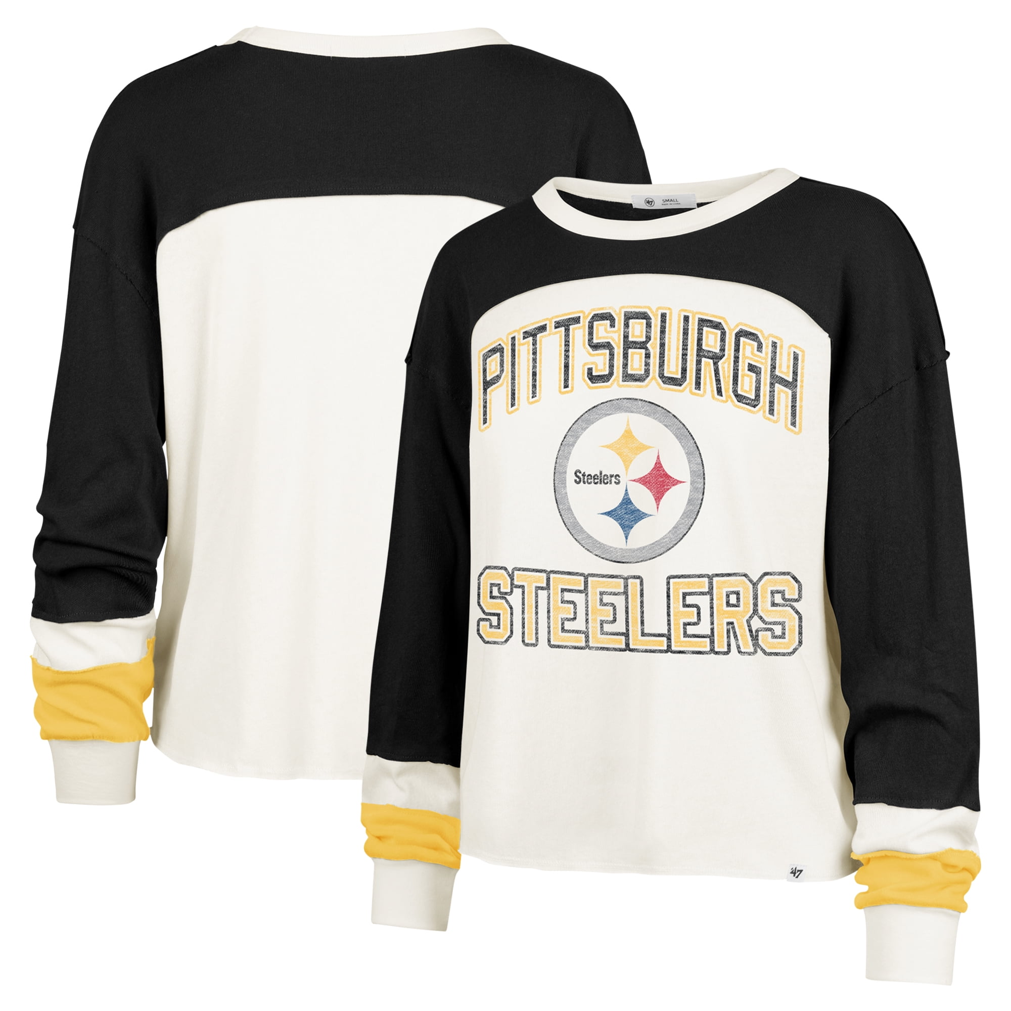 Women's '47 Cream Pittsburgh Steelers Double Header Curve Raglan Long ...