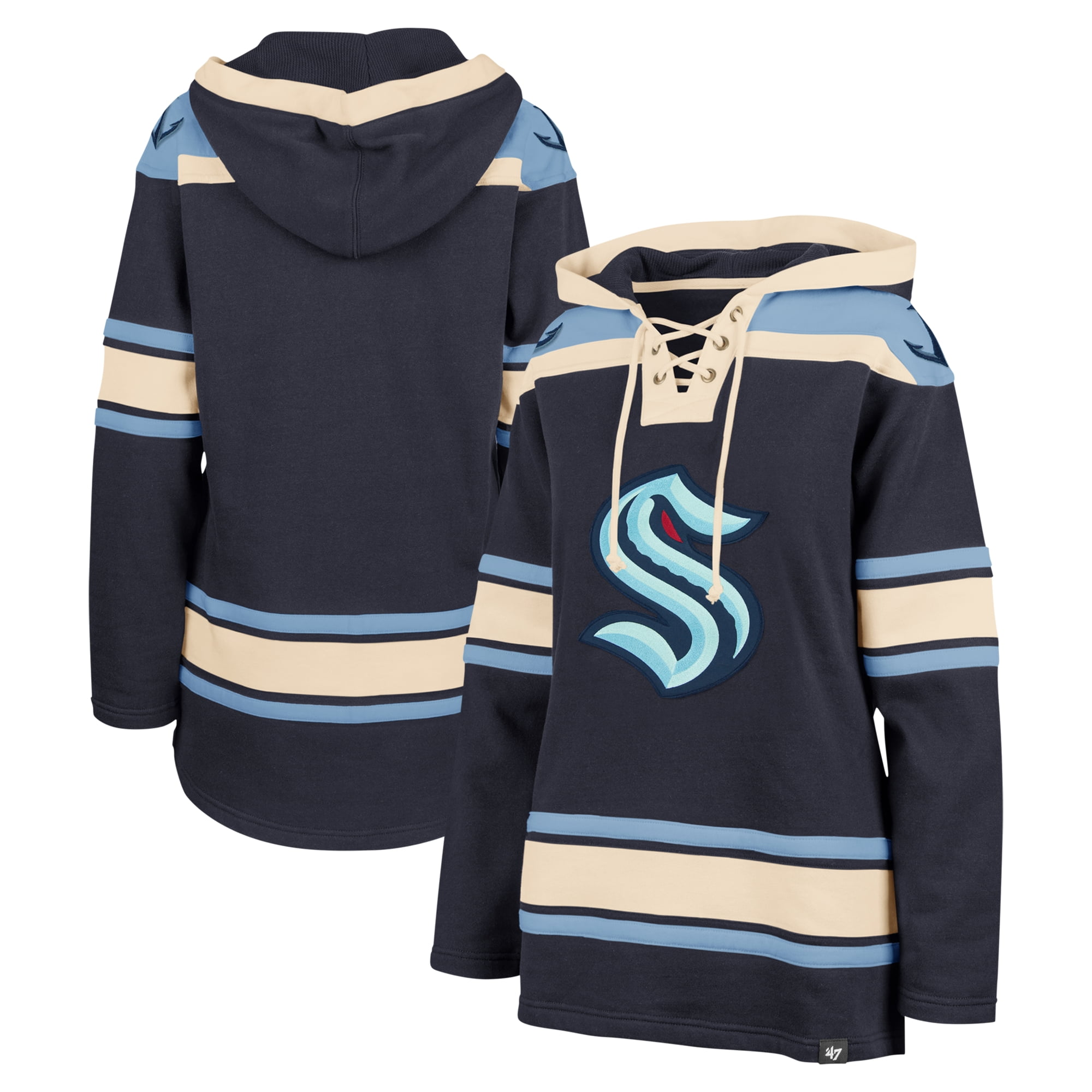 Women's '47 Navy Seattle Kraken Superior Lacer Pullover Hoodie ...