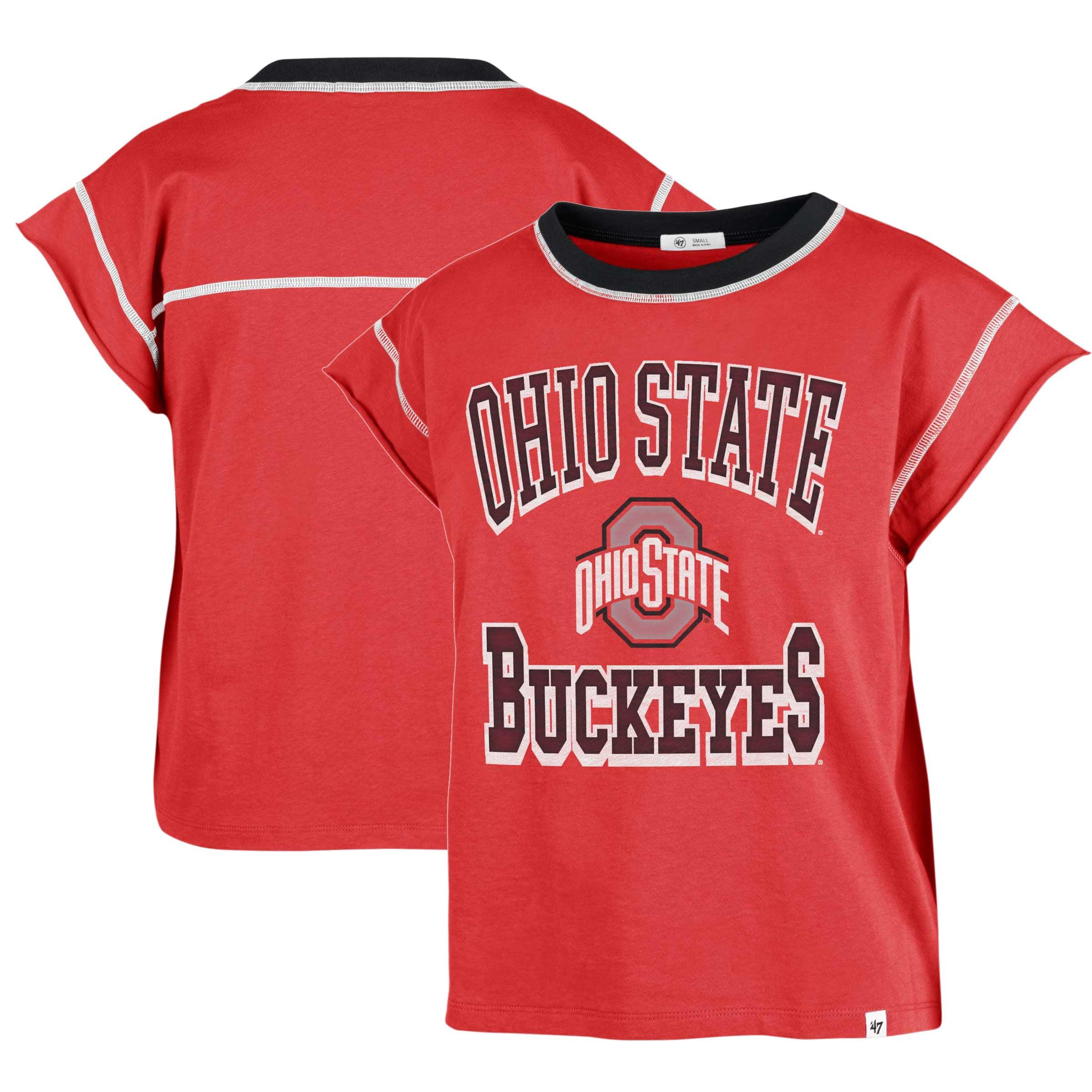 Women's '47 Scarlet Ohio State Buckeyes Sound Up Maya Cutoff T-Shirt ...