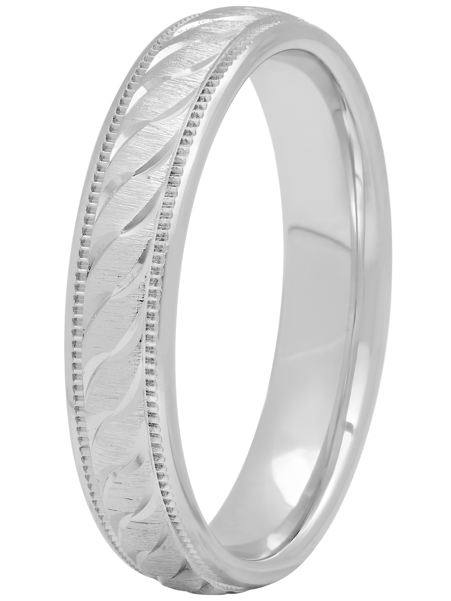 Women's Sterling Silver 4mm Wave Pattern Ring - Wedding Band - Walmart.com