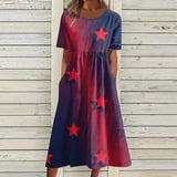 Women's 4Th of July Dresses Midi Patriotic Summer Dresses A Line Round ...