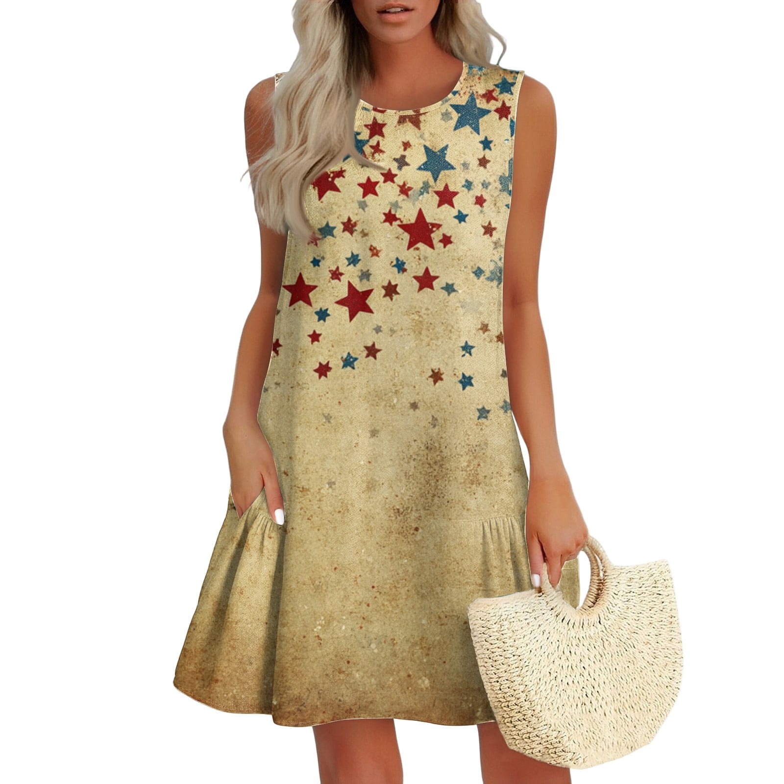 Women's 4th of July Patriotic Dress, Women Elegant Ruffled Sleeveless ...