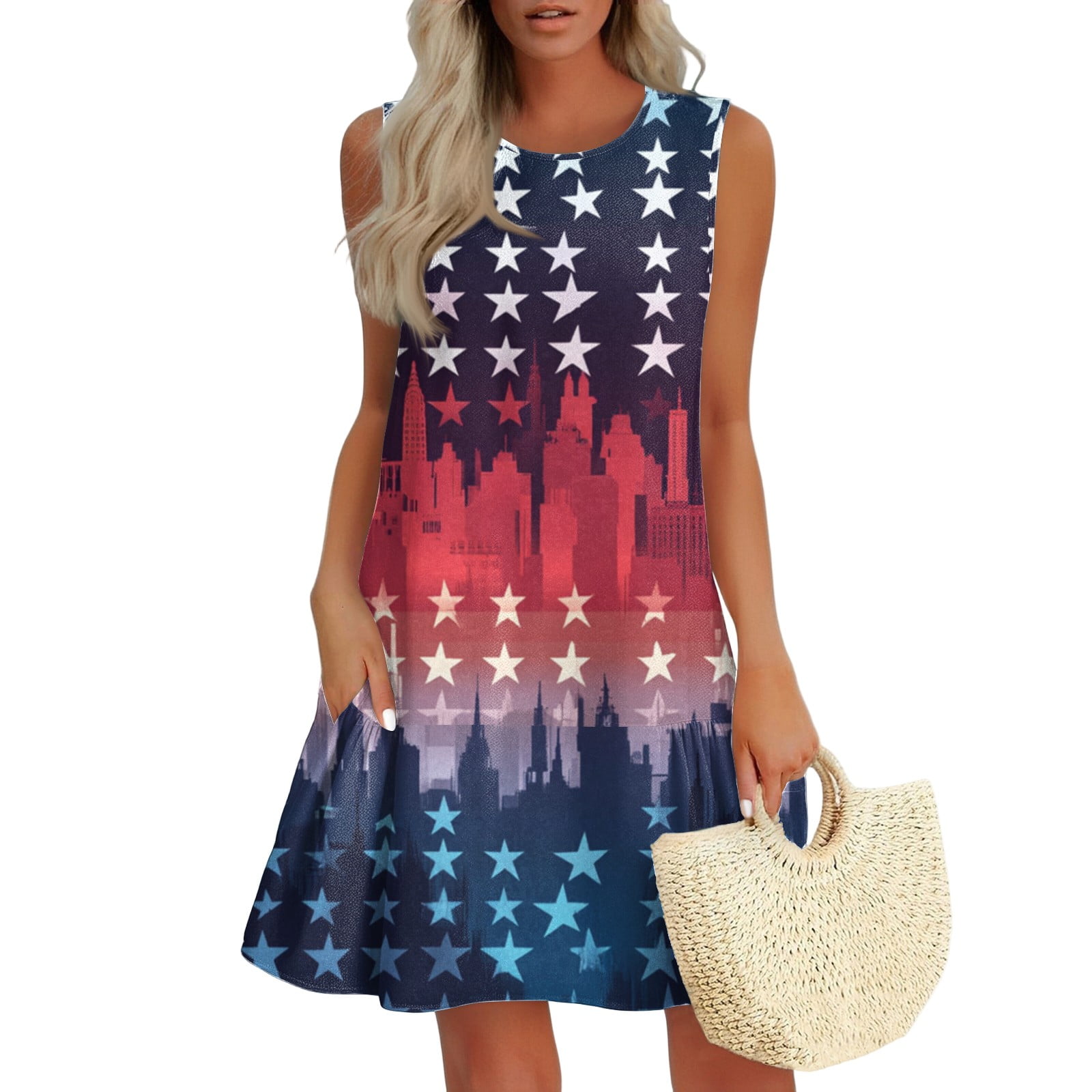 Women's 4th of July Patriotic Dress, Women Elegant Ruffled Sleeveless ...
