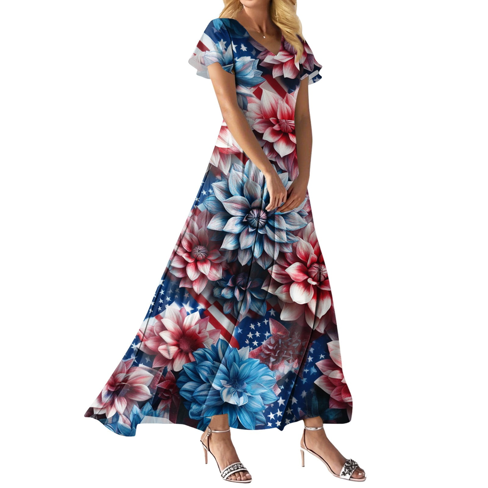 Women's 4th of July Patriotic Dress, Women Loose Fit V-Neck Short ...
