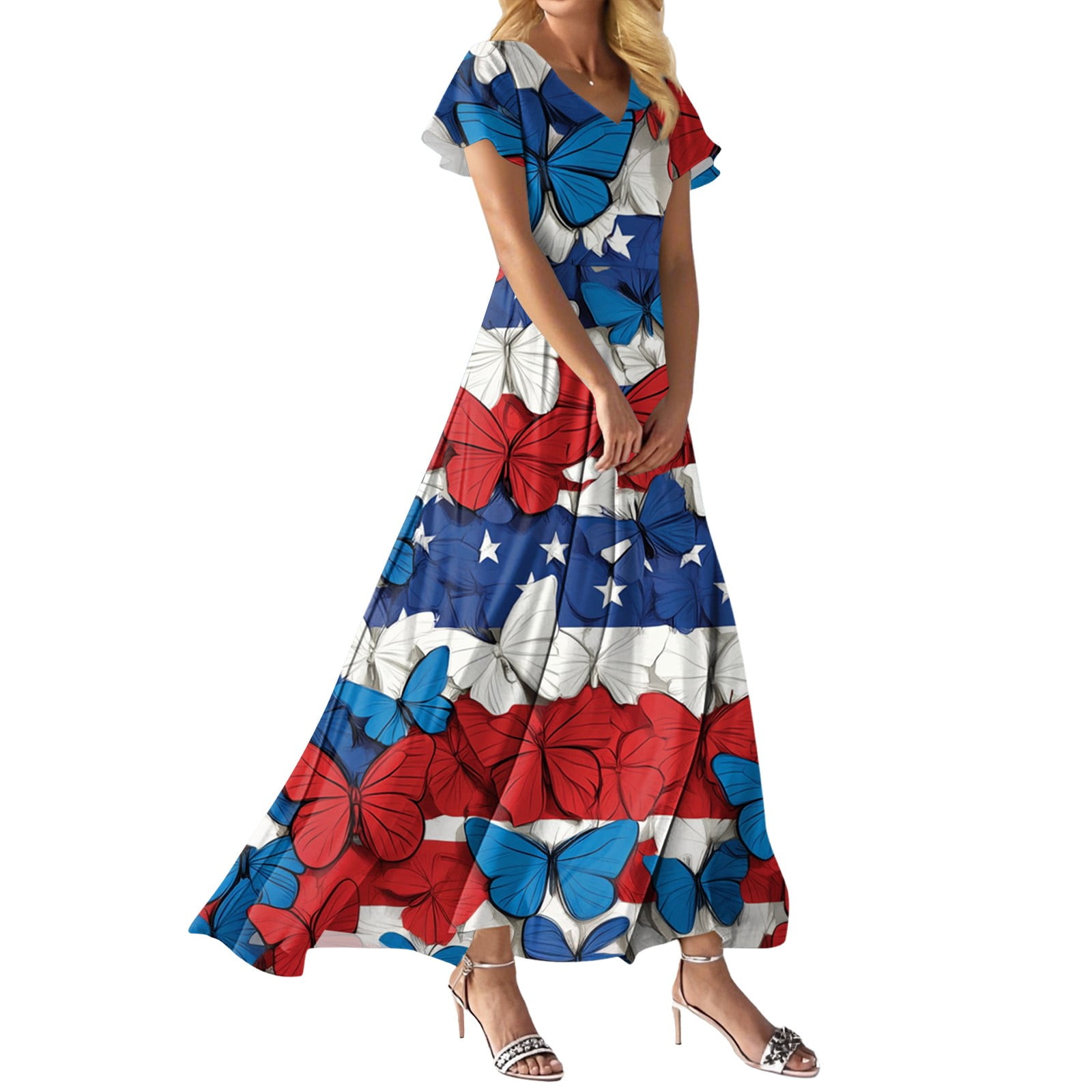 Women's 4th of July Patriotic Dress, Women Loose Fit V-Neck Short ...