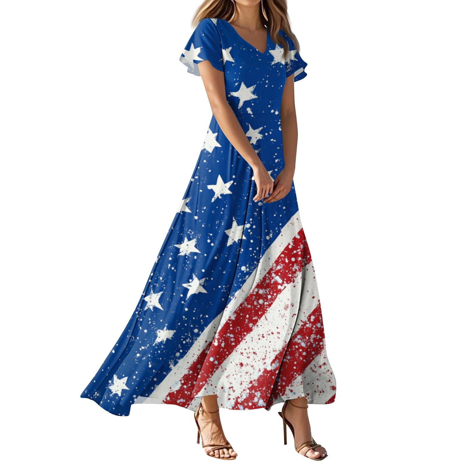 Women's 4th of July Patriotic Dress, Women Sexy V-Neck Short Sleeve ...