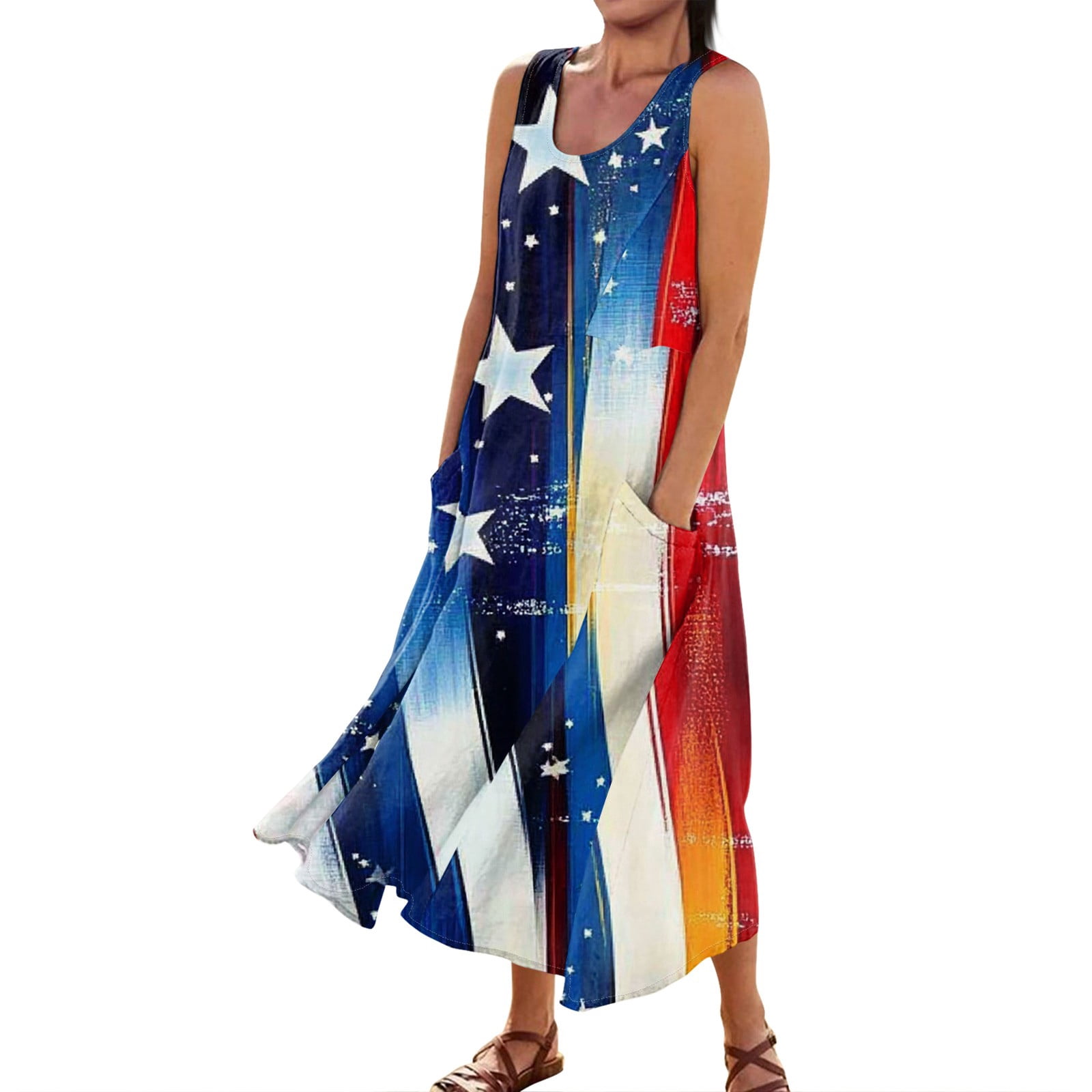 Women's 4th of July Patriotic Dress, Women Summer Sleeveless O-Neck ...