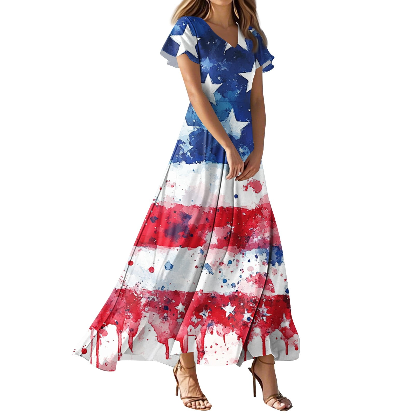 Women's 4th of July Patriotic Dress, Women Summer V-Neck Short Sleeve ...