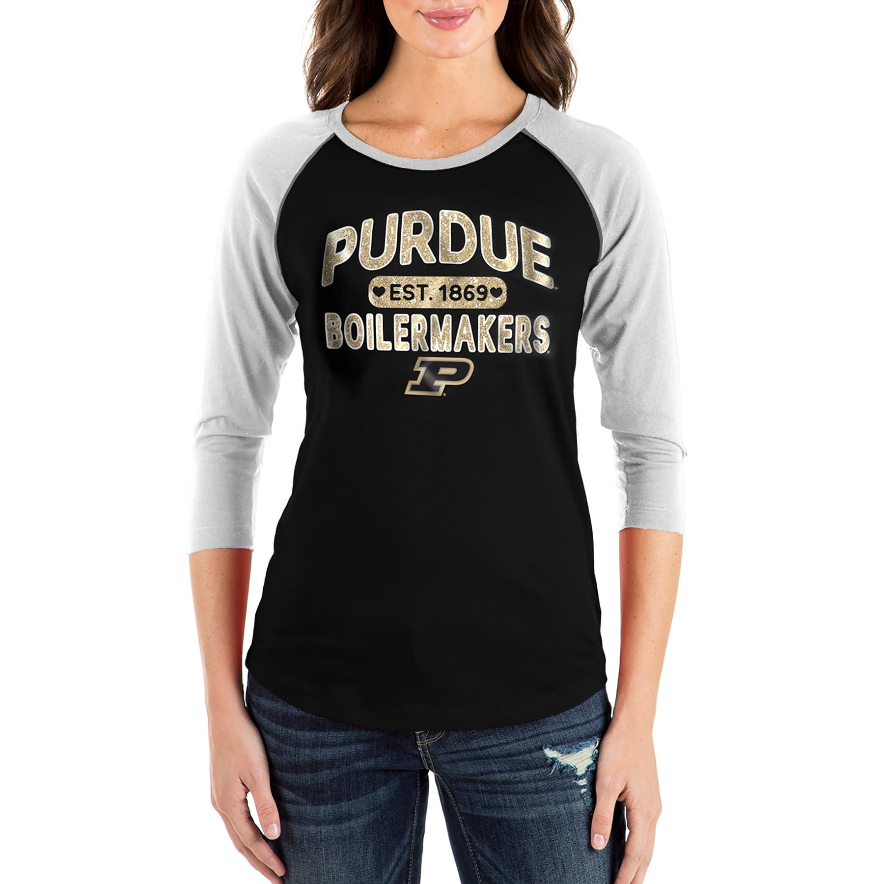 Women's 5th & Ocean by New Era Black Purdue Boilermakers 3/4-Sleeve ...