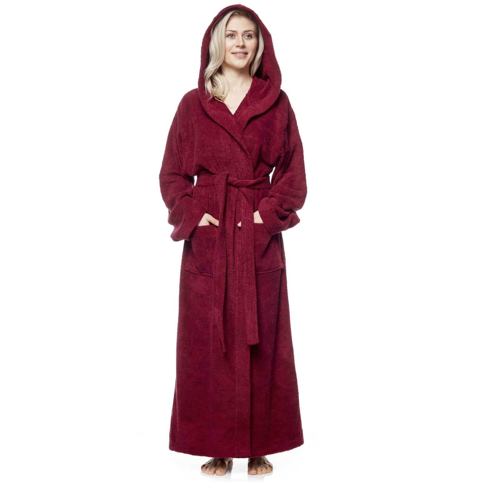 Women's 6 Tracks Stitching Full Length Hooded Turkish Cotton Bathrobe ...