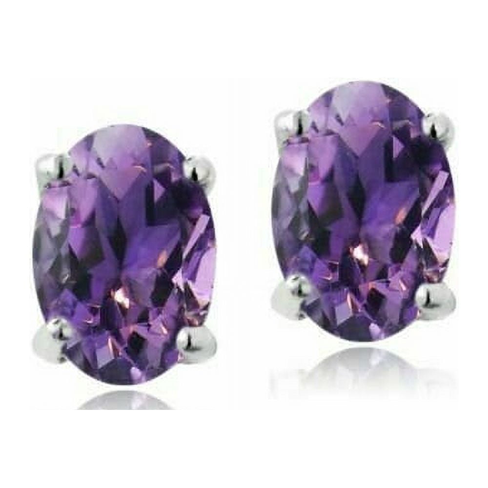 Women's 925 Sterling Silver Earrings Stud Amethyst Oval Purple Earring - Walmart.com