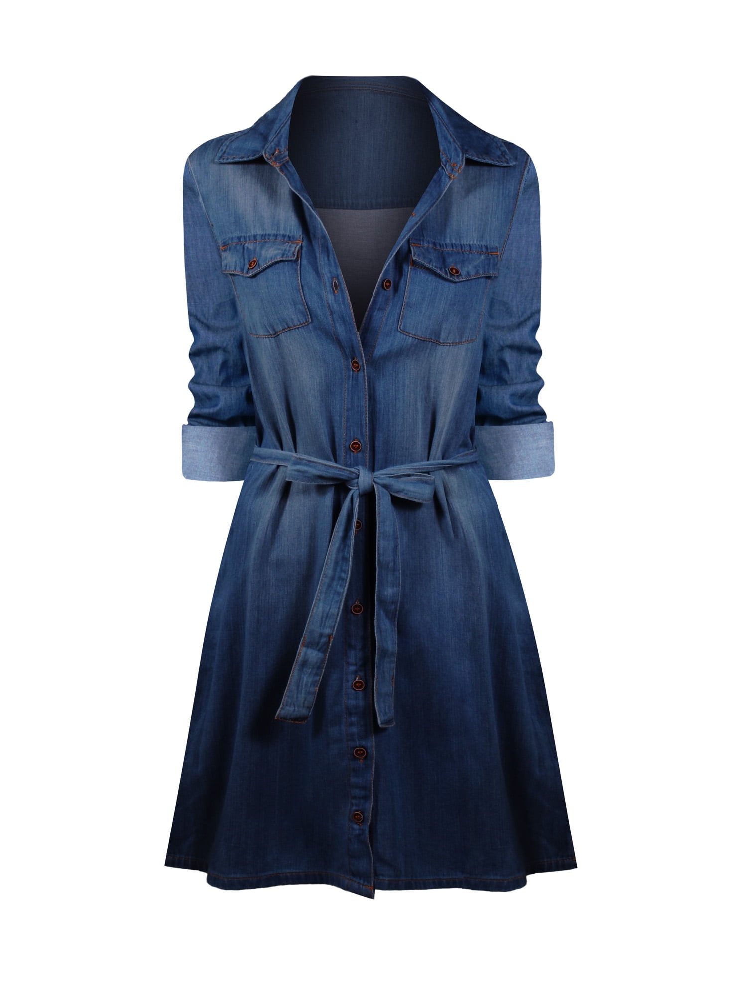 Women's A-Line Button up Relaxed Fit Denim Dress - Walmart.com