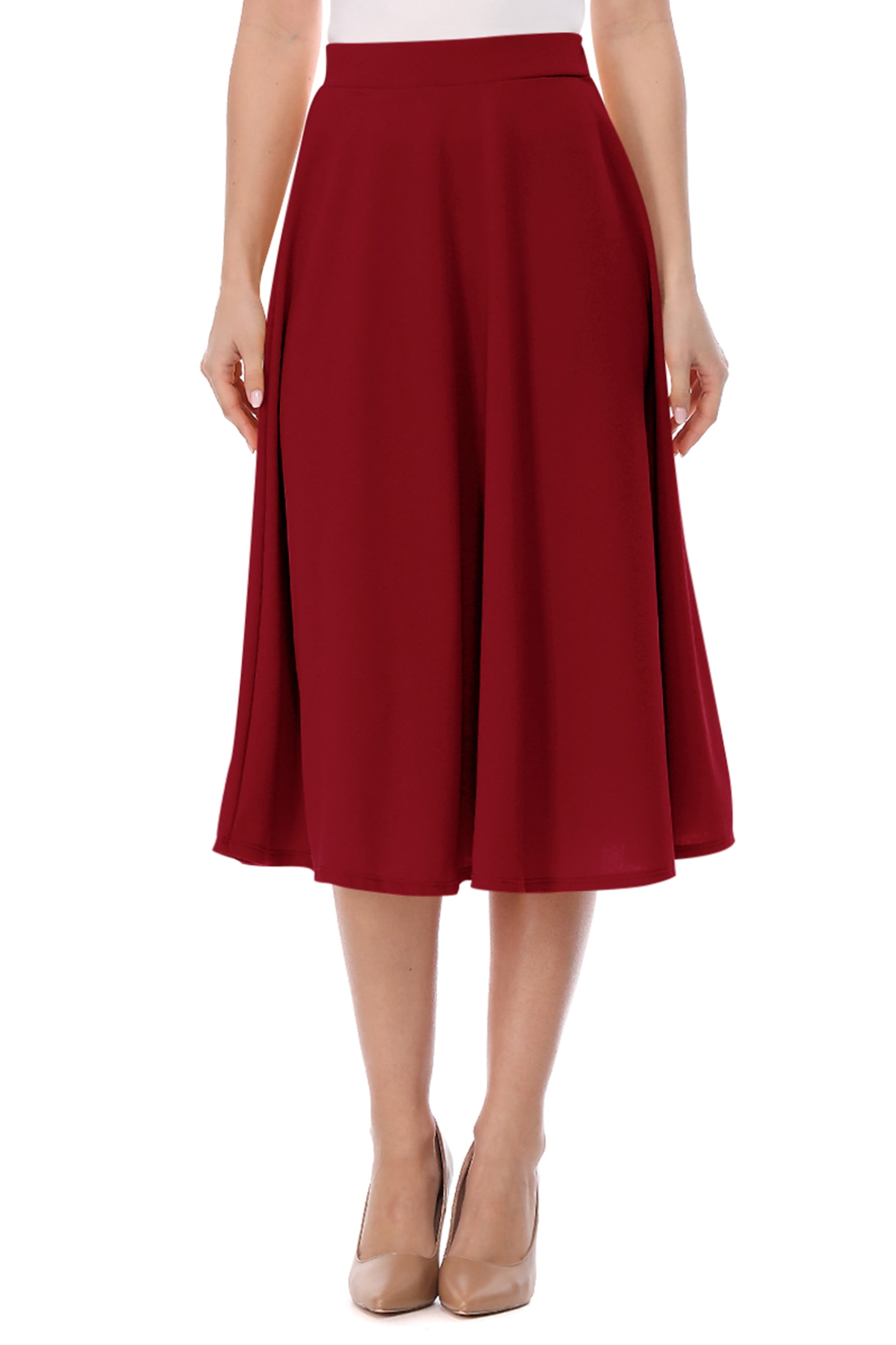 Moa Collection Women's A-Line Midi Skirt, Flared High Waist, Elastic ...