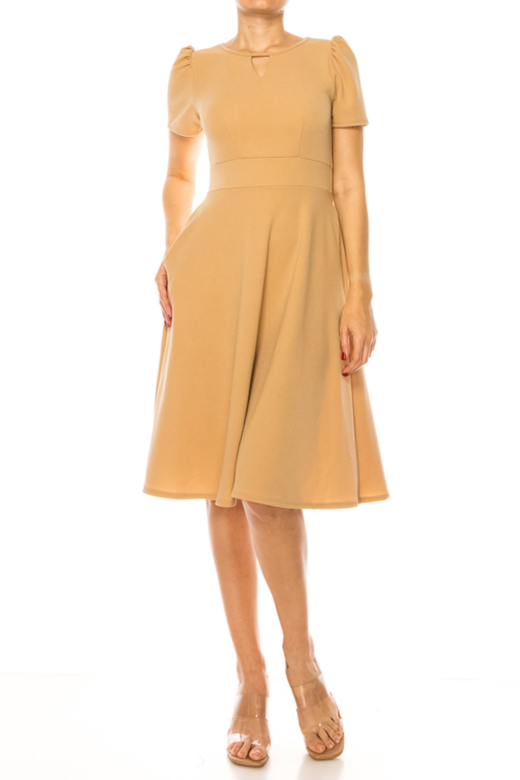 Moa Collection Women's A-Line Dress Puff Sleeves and Keyhole Front ...
