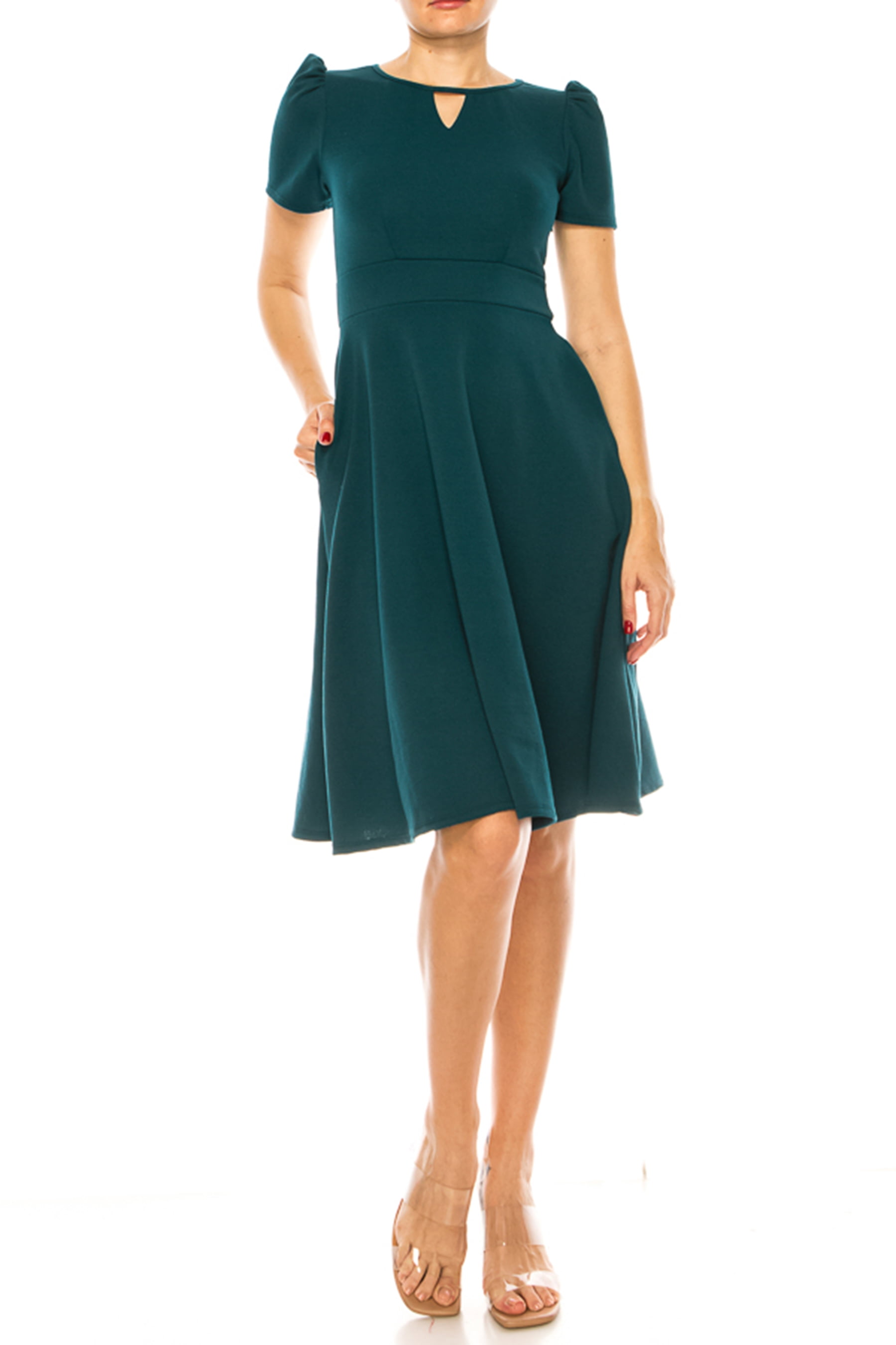 Moa Collection Women's A-Line Dress Puff Sleeves and Keyhole Front ...