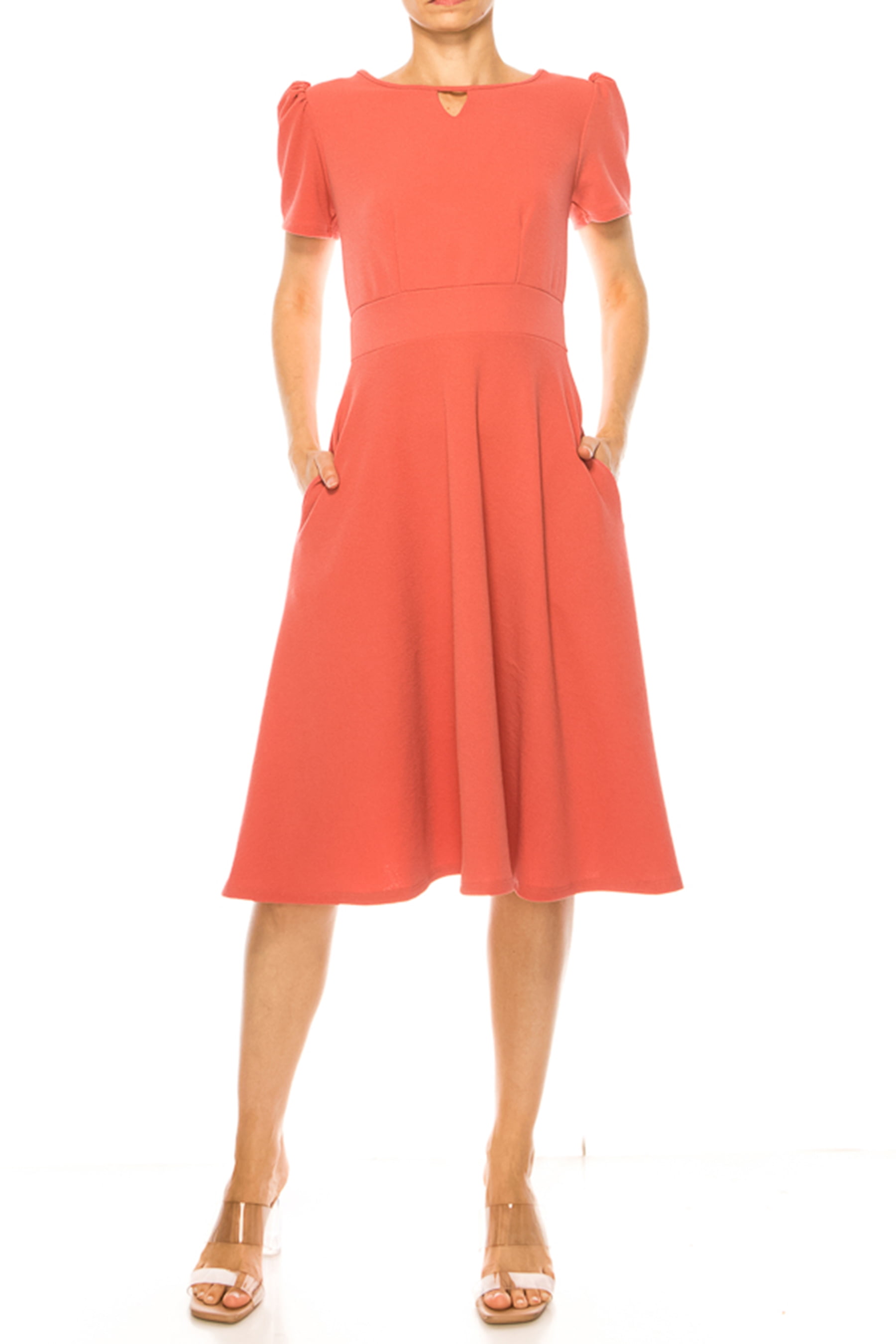 Moa Collection Women's A-Line Dress Puff Sleeves and Keyhole Front ...