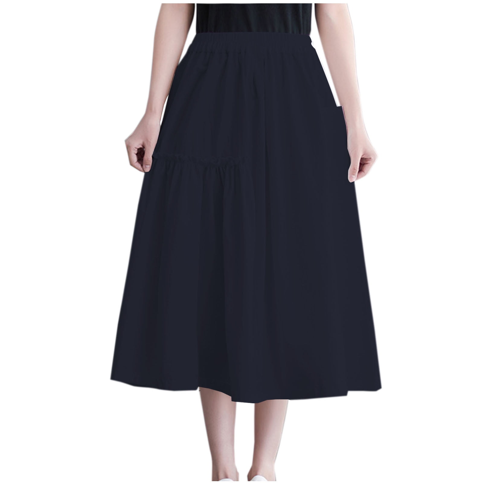 Women's A-Line Flared Midi Skirts Plus Size Ruffled Hem Elastic Waist ...