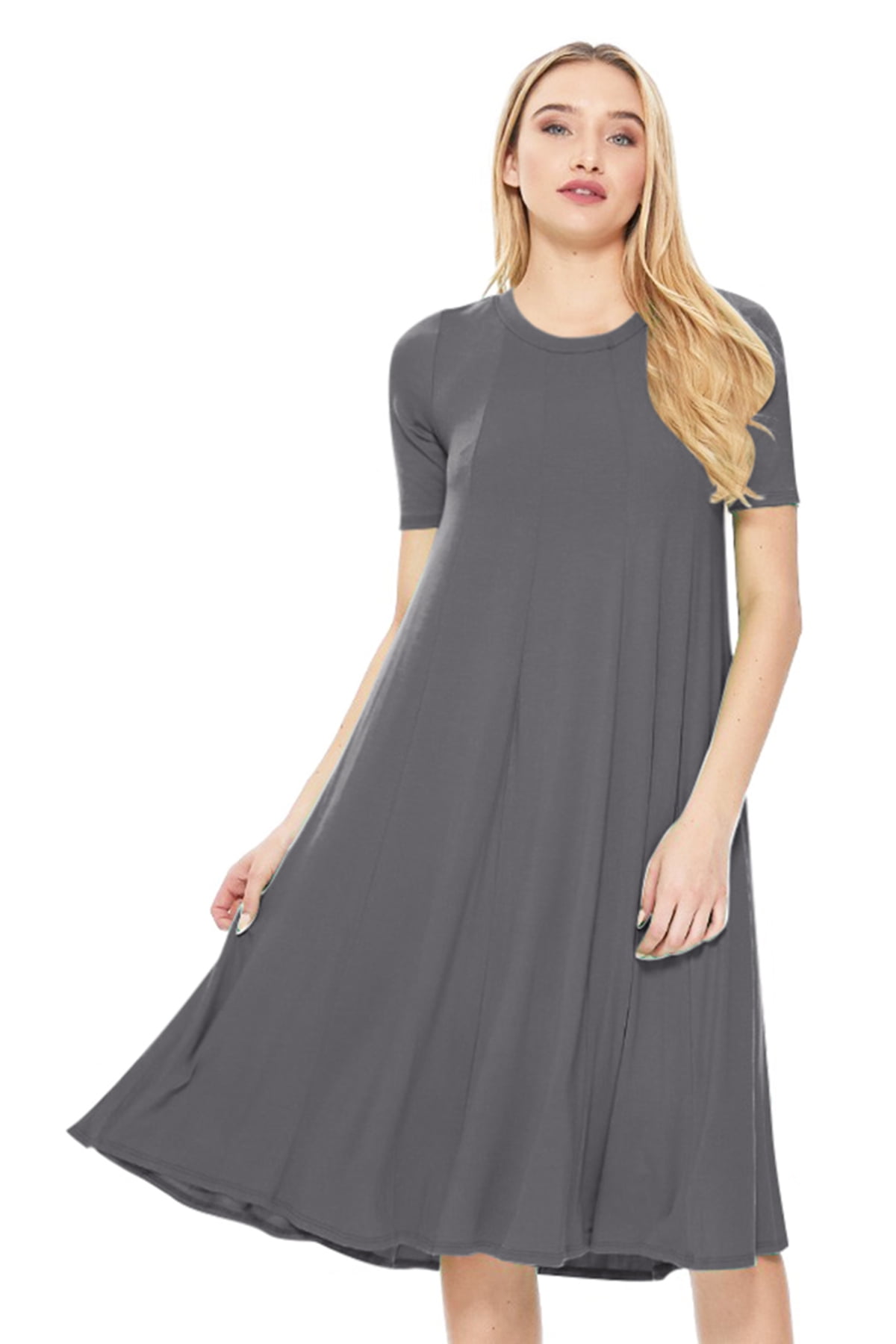 Women's A-Line Short Sleeve Jersey Knit Relaxed Fit Dress - Walmart.com
