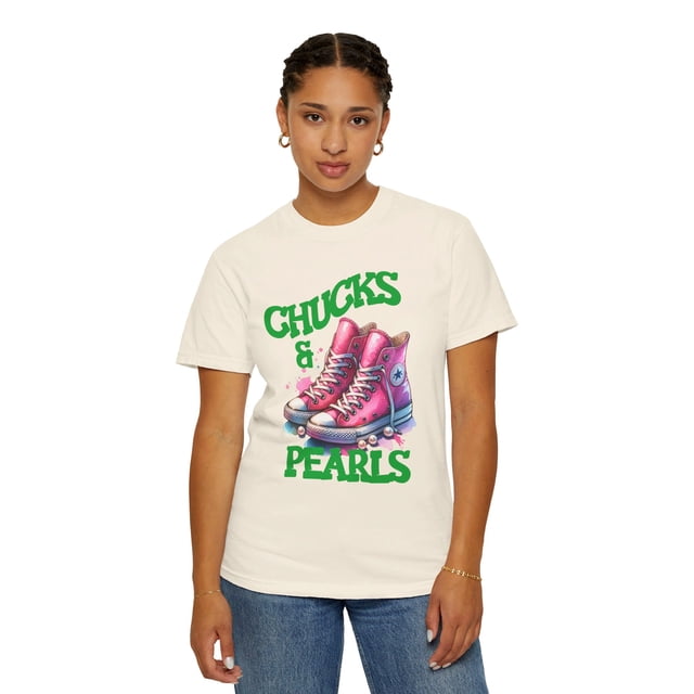 Women's AKA Pink and Green Chucks and Pearls Comfort Colors Shirt ...