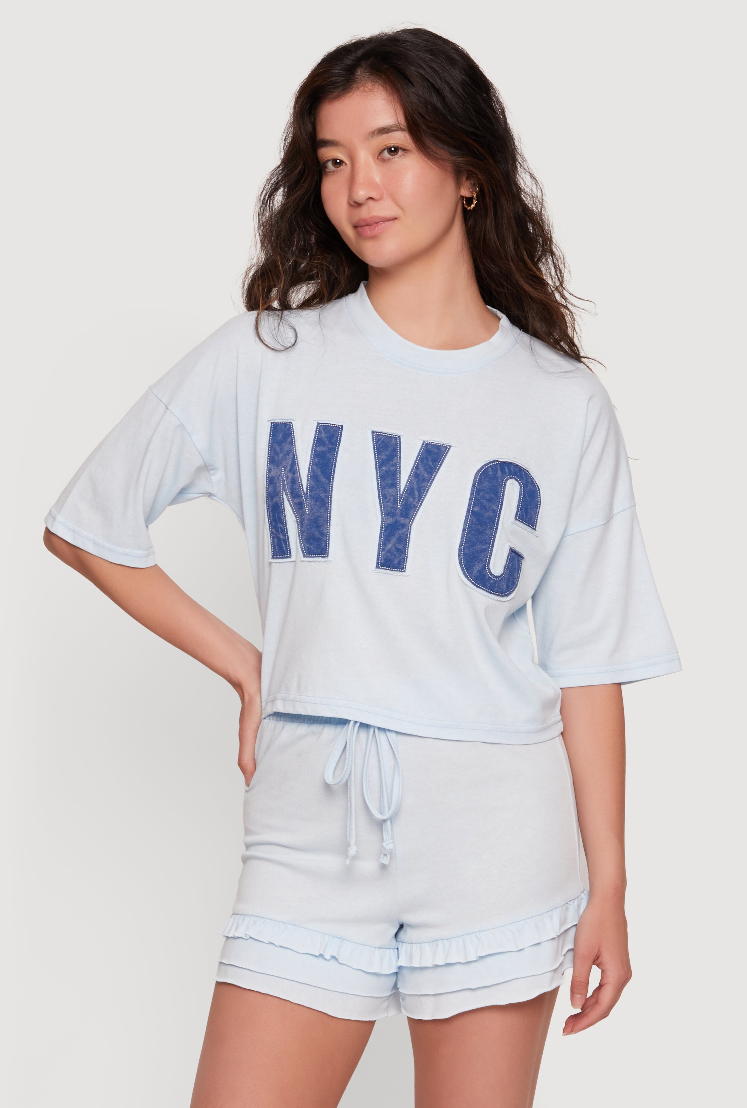 Women's Acid Wash NYC Graphic Cropped Tee - Walmart.com