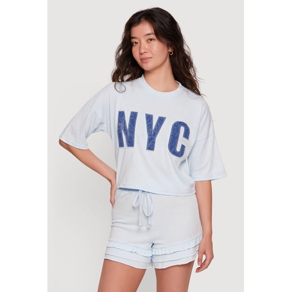 Women's Acid Wash NYC Graphic Cropped Tee - Walmart.com