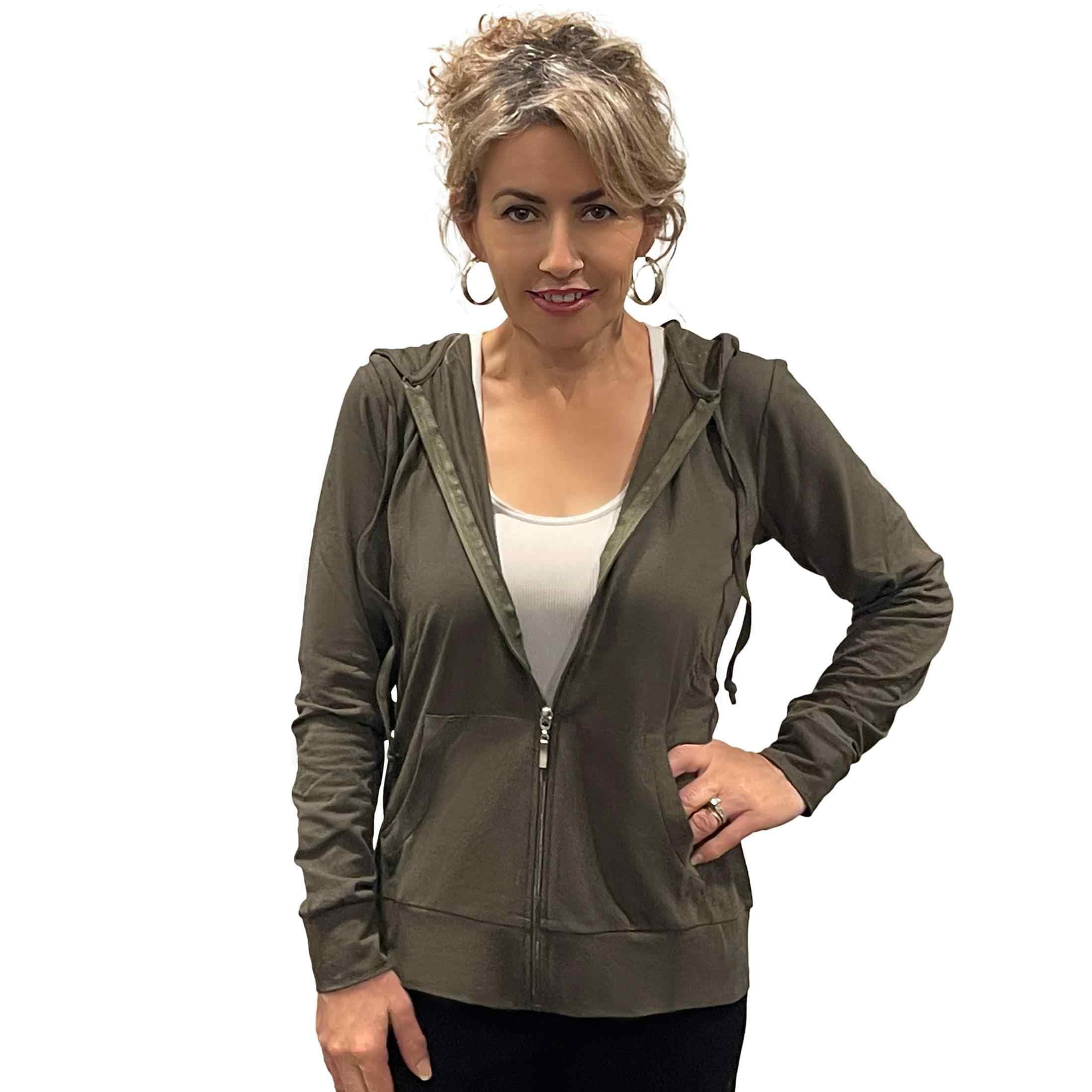 Women's Active Casual Thin Cotton Zip Up Hoodie Jacket, Olive, Large, 1 ...