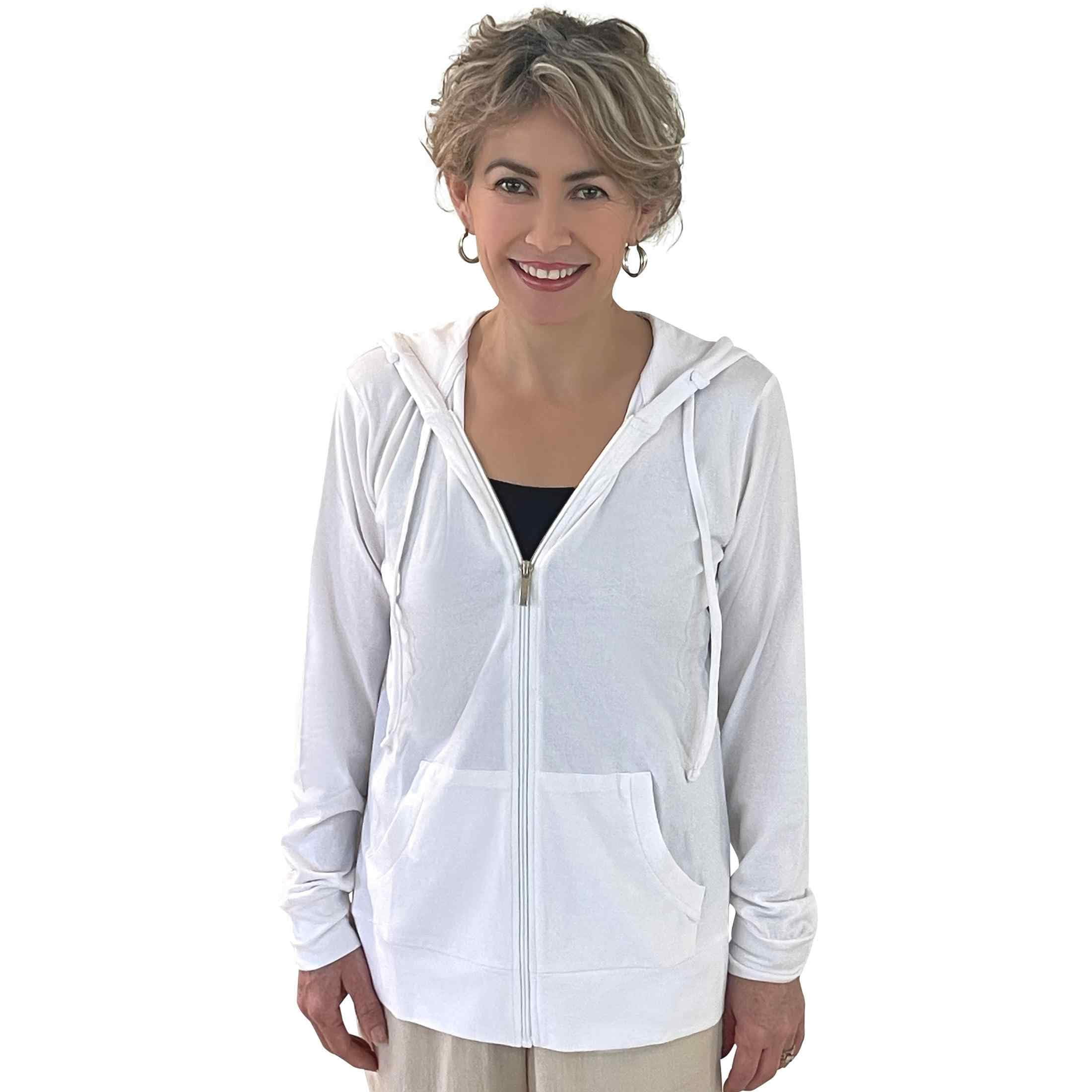 Women's Active Casual Thin Cotton Zip Up Hoodie Jacket, White, XX-Large ...