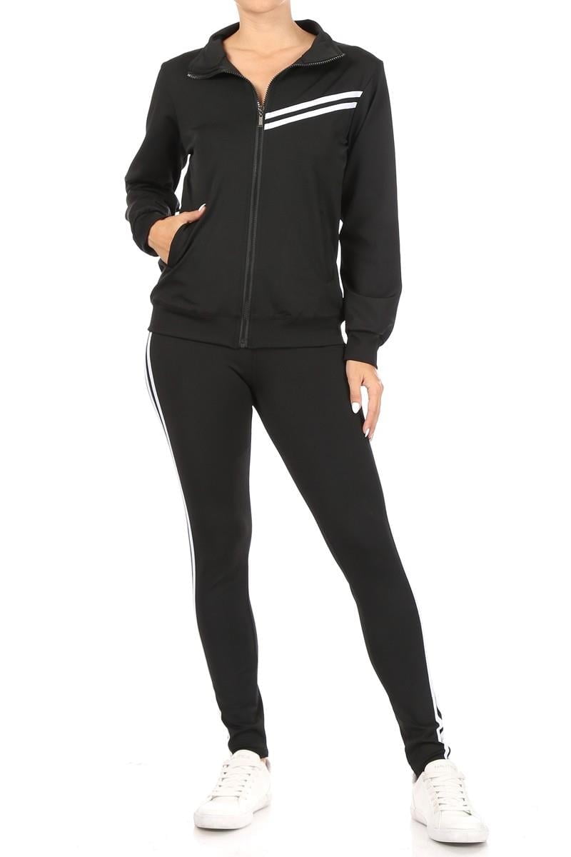 Women's Active Tracksuit Sets 2 Piece Outfits Stand Collar Striped ...
