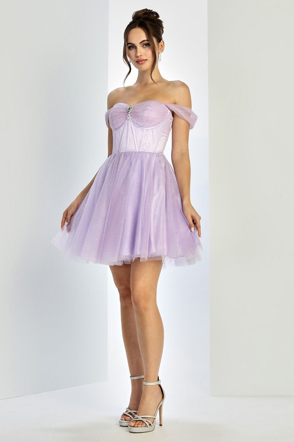 Women's Adora Design 1060 Short Glitter Off Shoulder A-line Prom 2026 ...