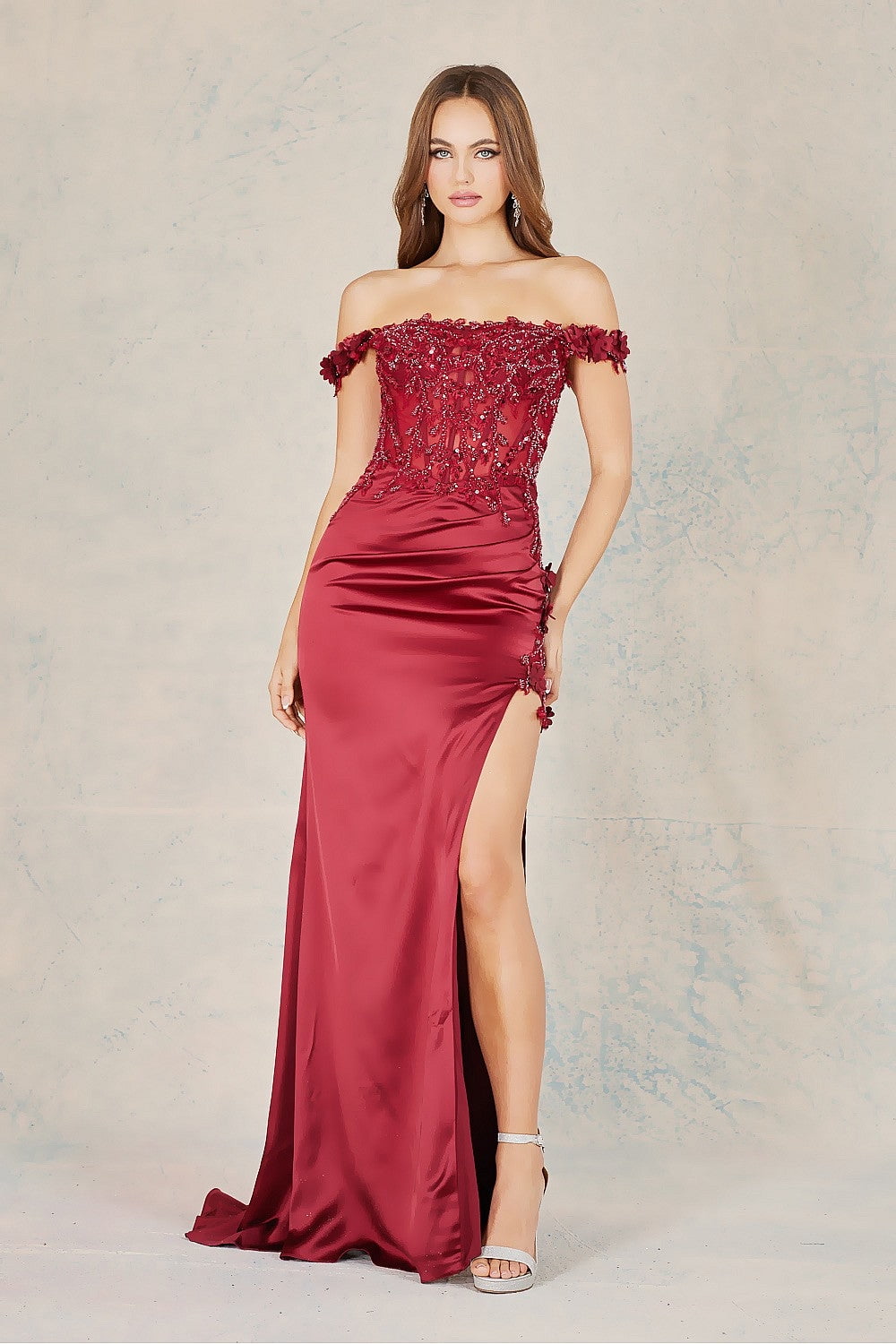 Women's Adora Design 3132 Long 3D Floral Applique Off Shoulder Prom ...