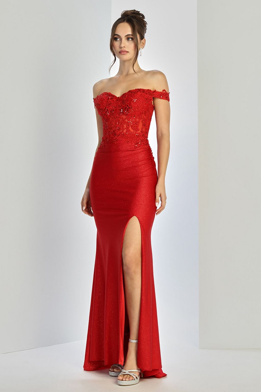 Women's Adora Design 3189 Off Shoulder Long Fitted Bodycon Lace Prom ...